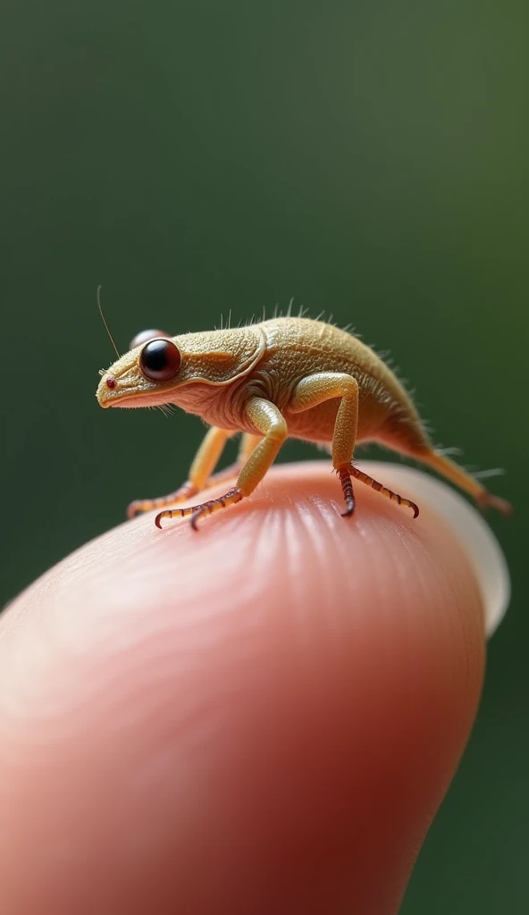 A small , with less than 2 centimeters sitting on a person's index ...