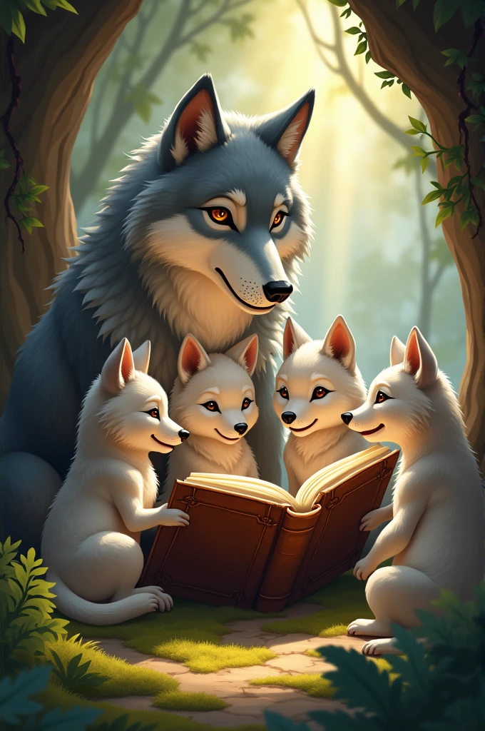 Image of a wolf reading the story of the wicked Little Riding Hood to ...