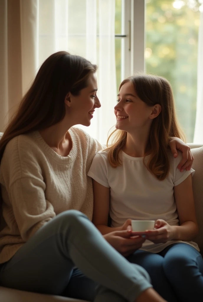 Mother and daughter talking in a warm and quiet environment - SeaArt AI