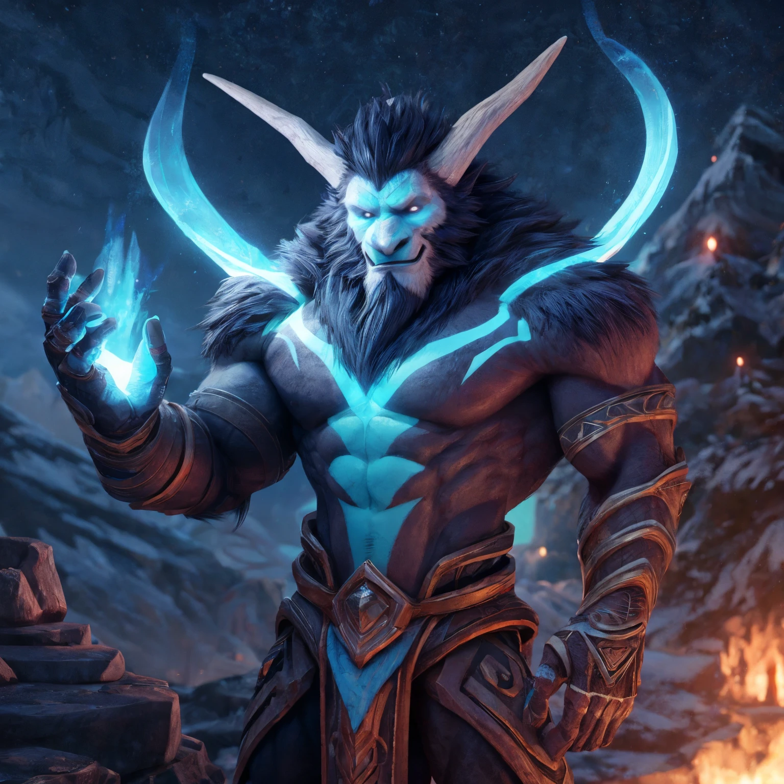 Frost giant, night time, octane render, smiling - SeaArt AI