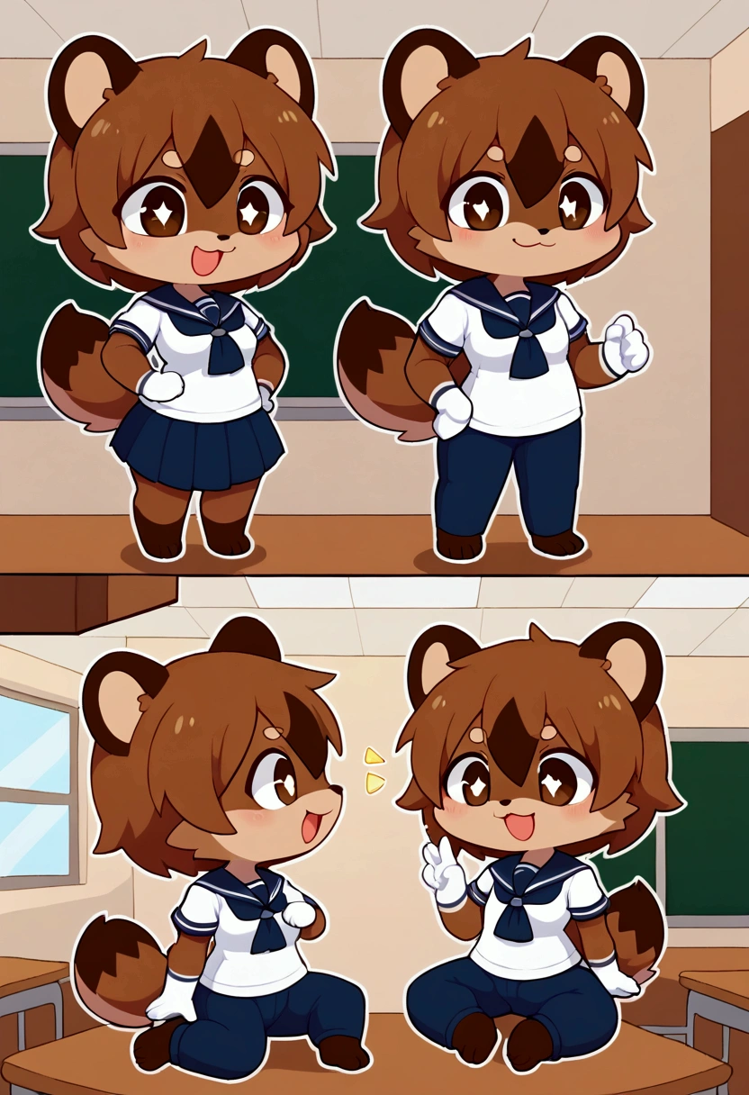 Boy and girl, tanuki, furry, bodyfur, tail, school uniform, sailor suit - SeaArt AI