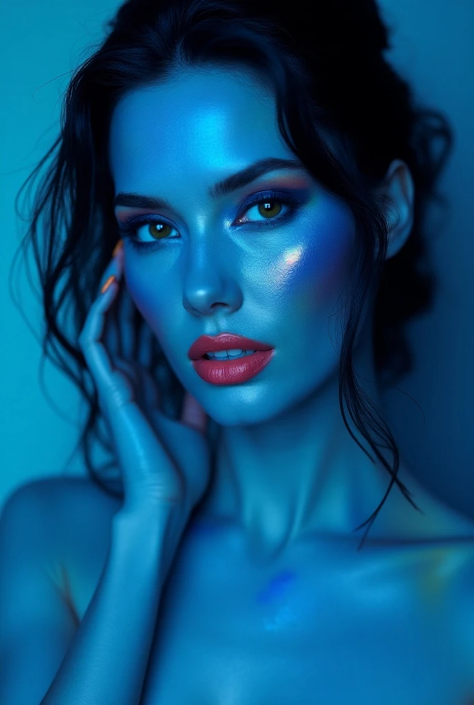 Adriana Lima with the colors blue blue, greenish and blue purple only ...