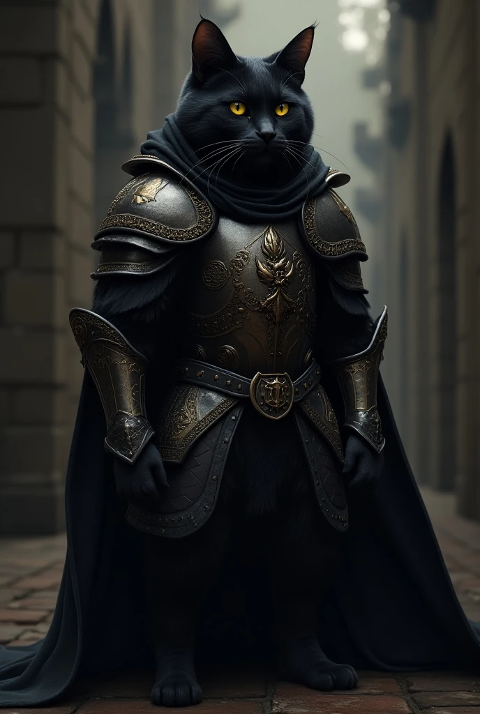 Realistic black cat with medieval armor - SeaArt AI
