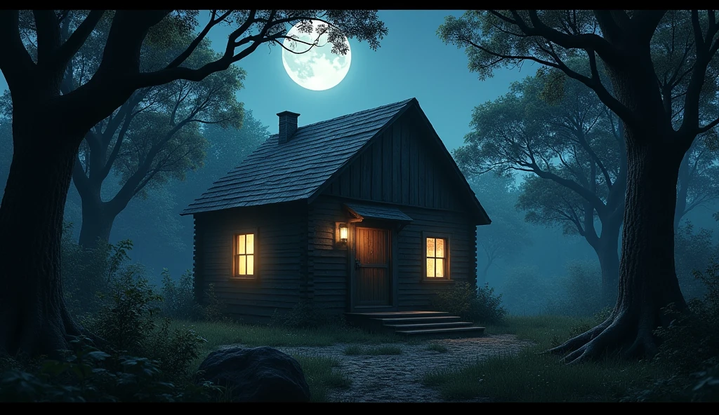 realistic cabin Image of a dark cabin in the middle of the forest with ...
