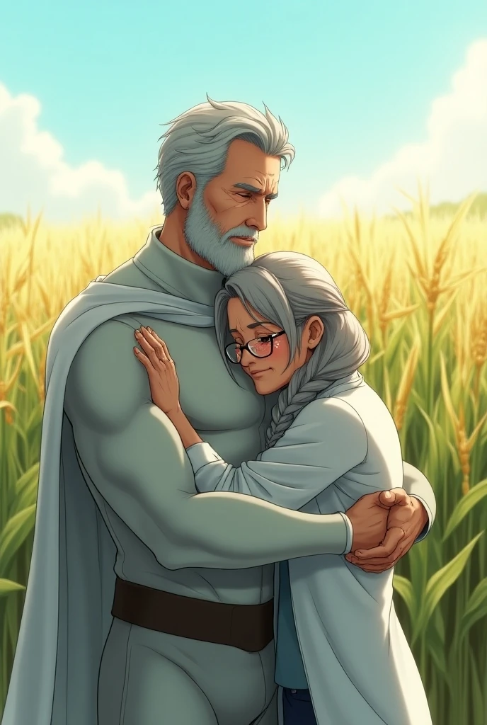 Two characters in a scene, Character 1: (Tall elderly man in white cape ...