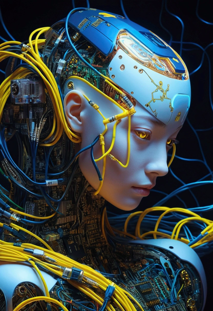 A surrealist hand-drawn digital illustration showing a wire made of countless co - SeaArt AI