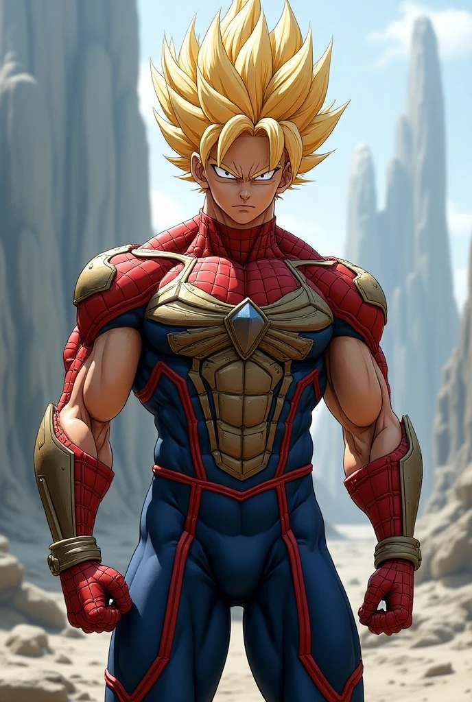 Realistic Goku super Saiyan wearing the futuristic Spider-Man outfit ...