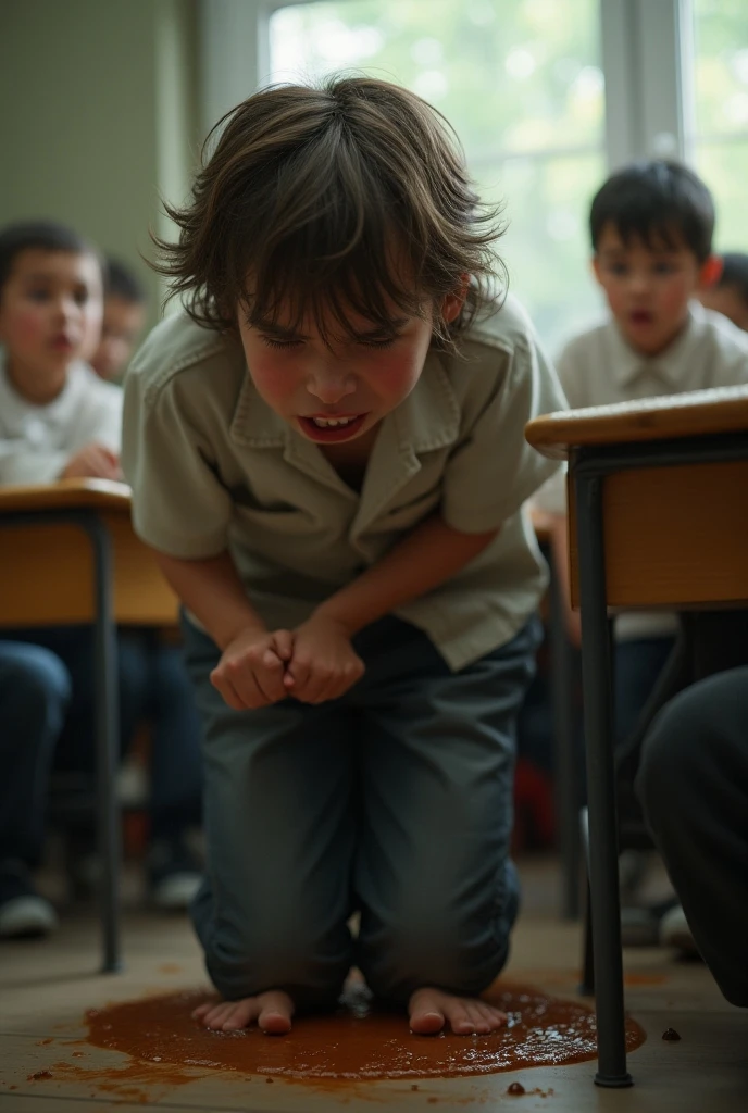 , pooping himself in class, long haired male, messing, desperate ...