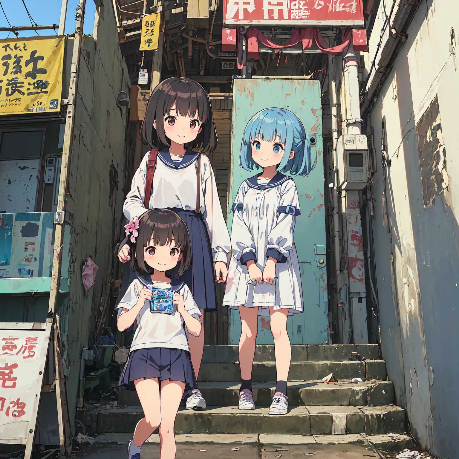 (masterpiece、Detailed Anime)、((Three cute girls、Three elementary school ...