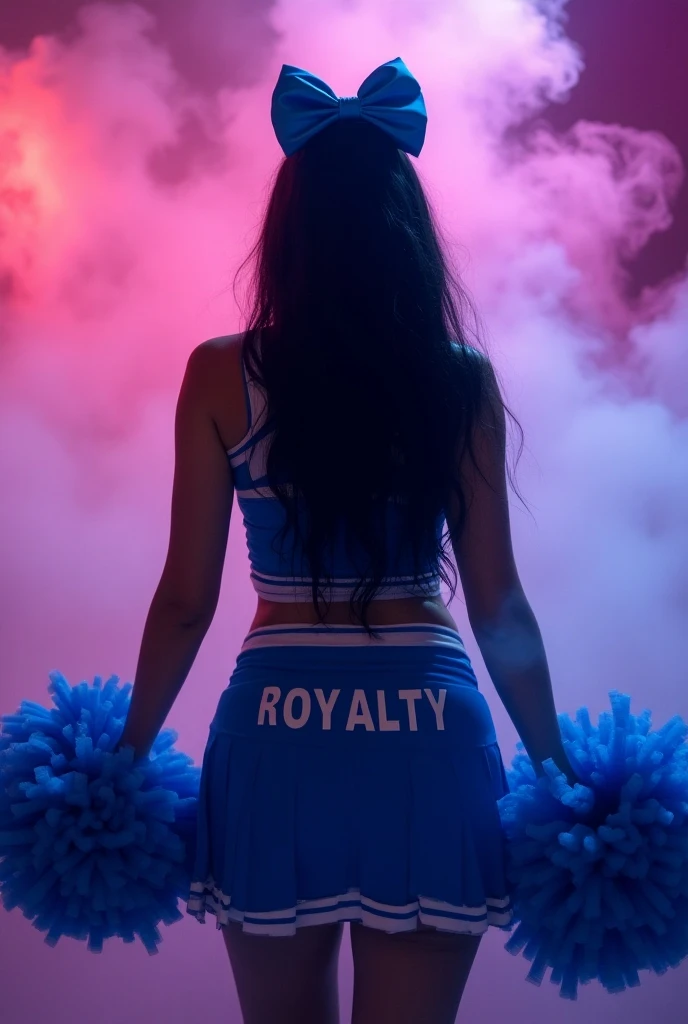 Back view cheerleader with long black hair with bow with detroit lions ...