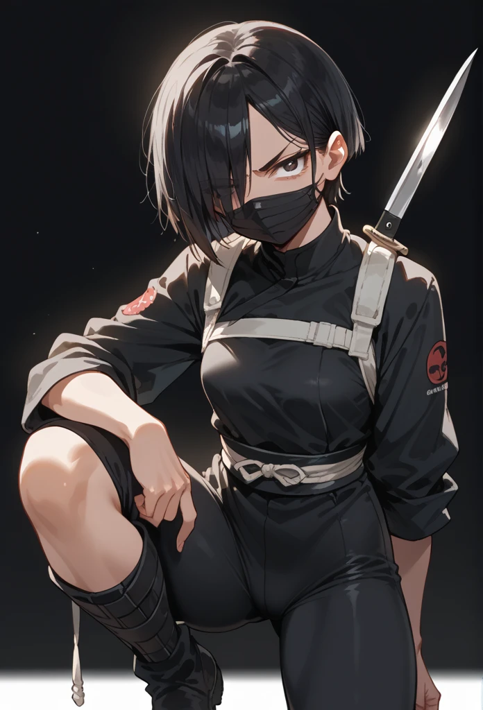 1girl, Alone, ((very short hair)), black hair, hair over one eye ...