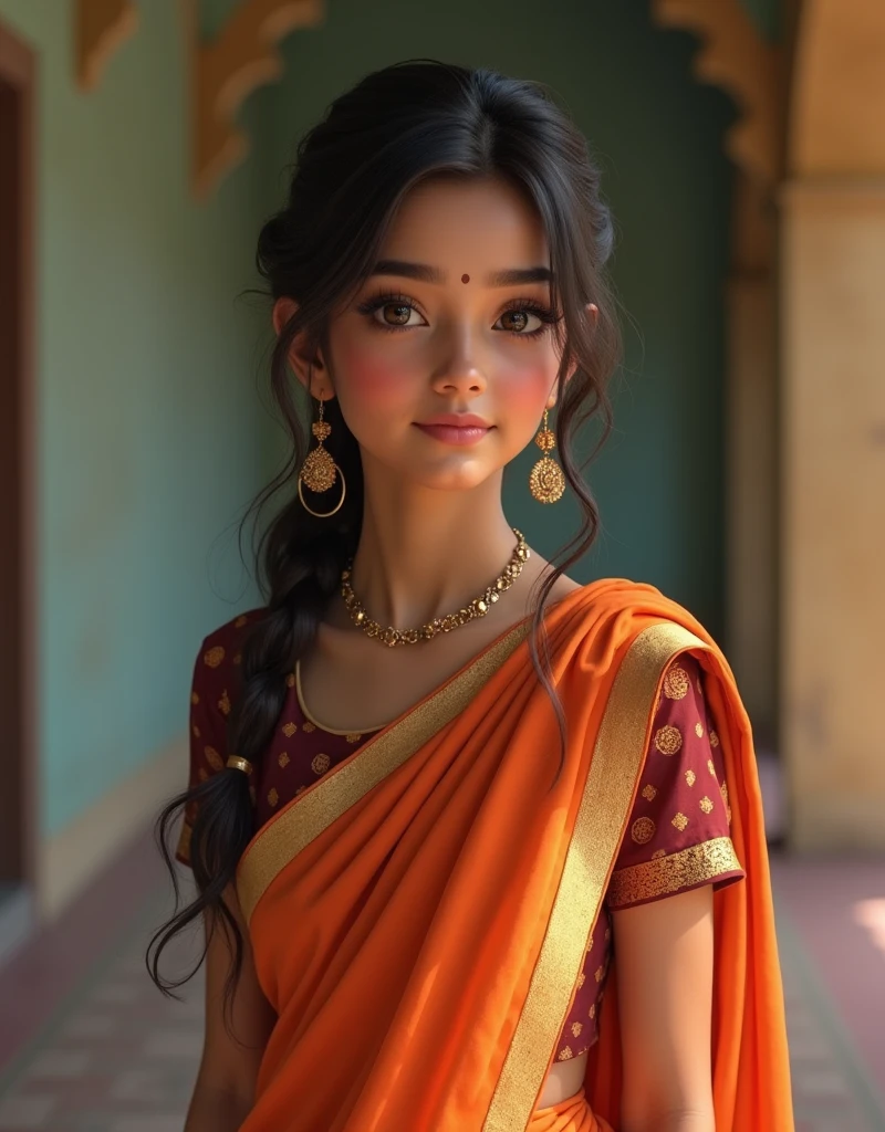 An Indian girl wearing a traditional salwar kameez, standing and ...