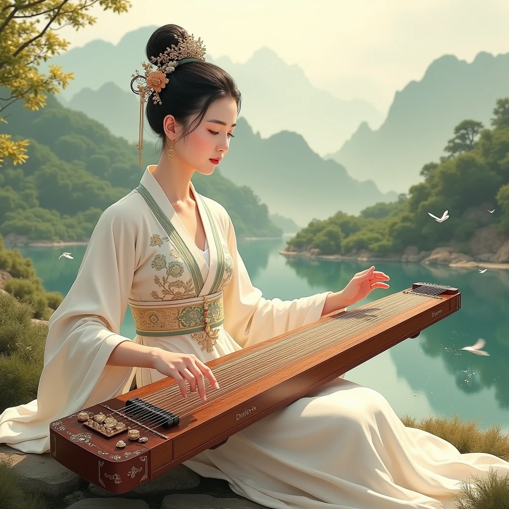 Traditional Chinese girl guzheng instrument - SeaArt AI