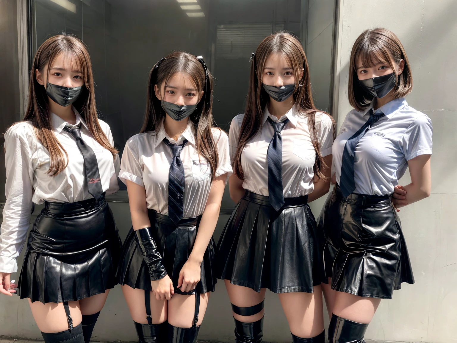 Beautifull girls in school uniform with white shirts, ties, skirts and ...