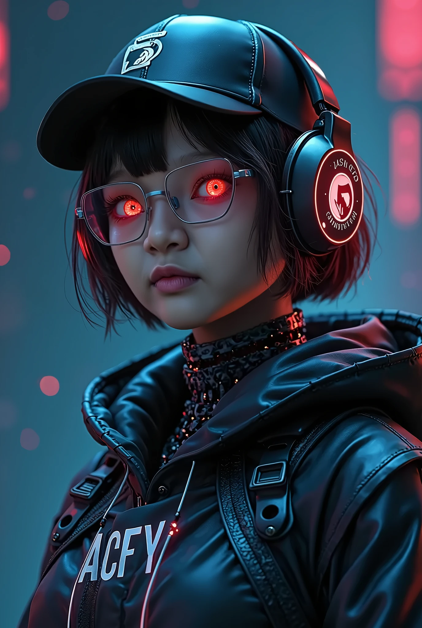 A highly detailed, Girl cyborg, with a focus from the shoulders up ...