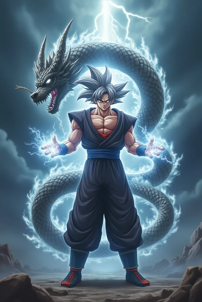 Goku, con gray hair en su God phase , with power in his hand and ...
