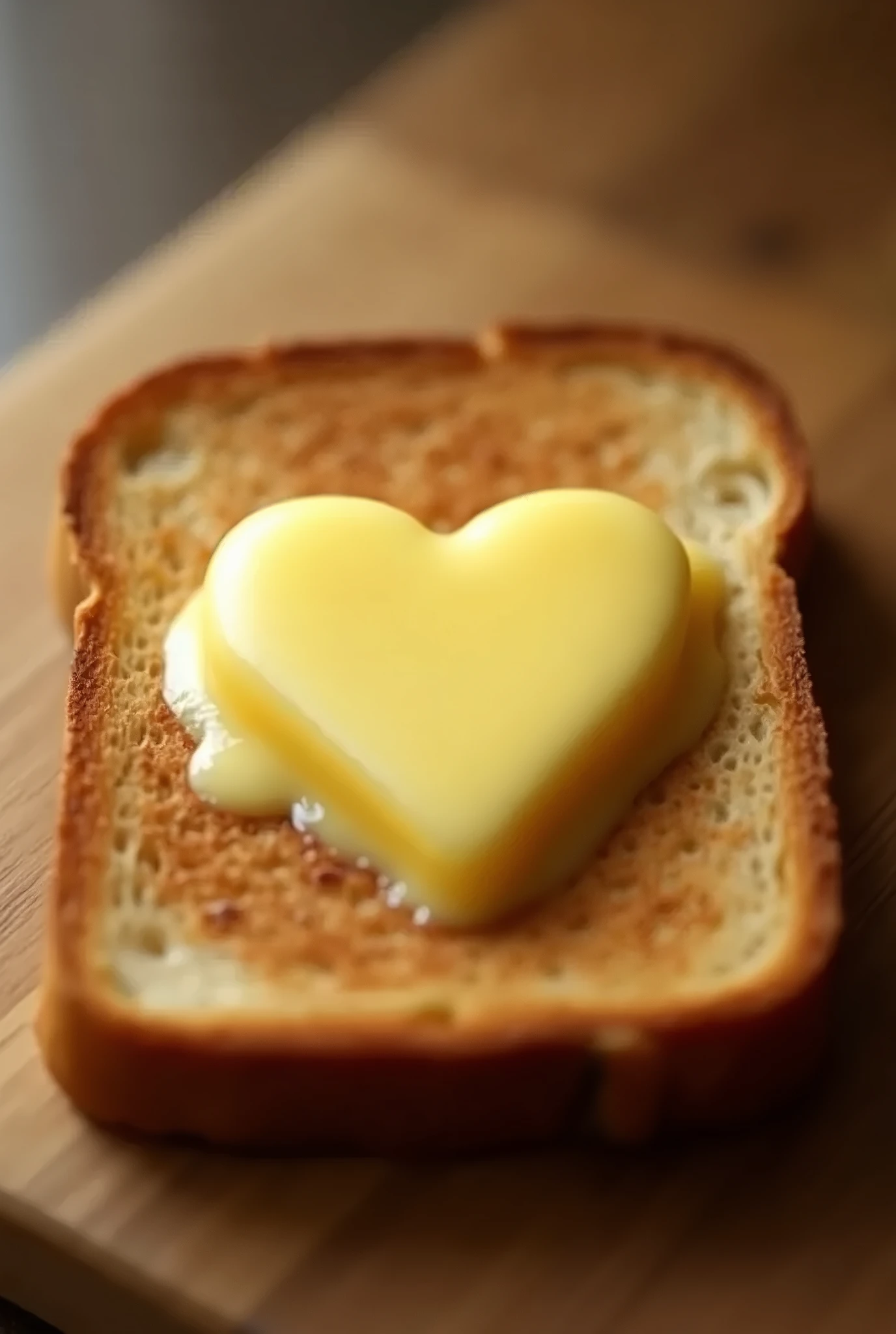On a plate,Heart-shaped butter melts in a slice of bread - SeaArt AI