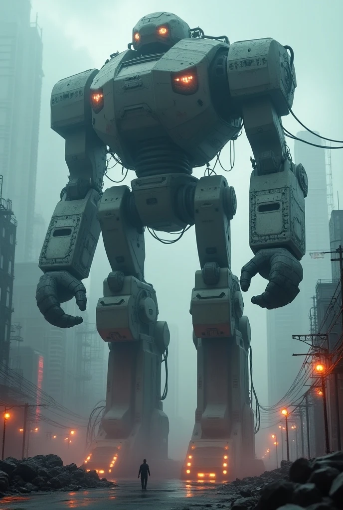 Giant robot on stilts, electricity absorbing from the city ...