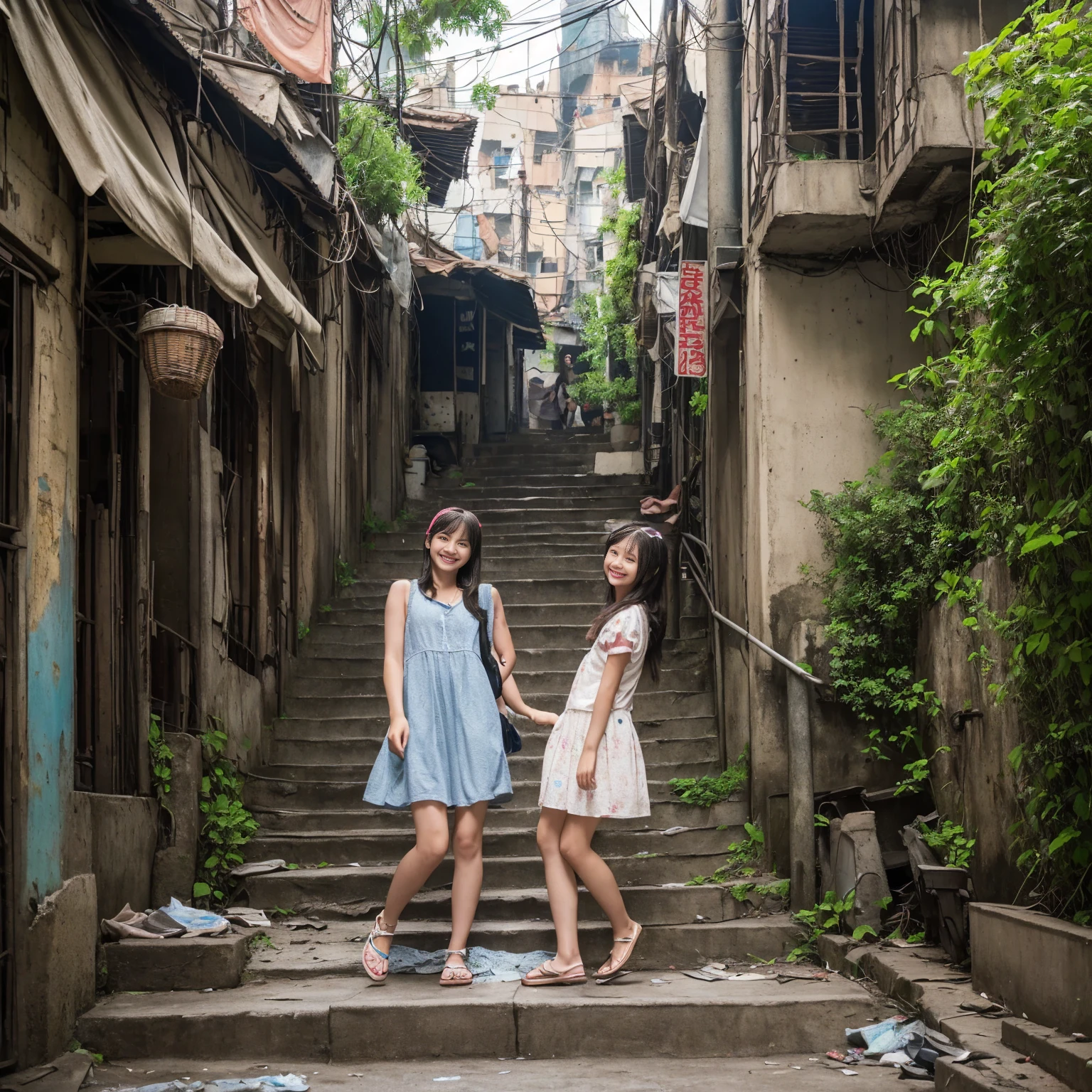 (masterpiece、Photorealistic)、((3 girls、Summer clothes、Detailed and cute ...