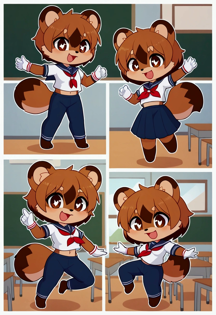 Boy and girl, tanuki, furry, bodyfur, tail, school uniform, sailor suit ...