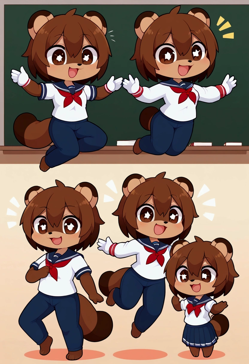 Boy and girl, tanuki, furry, bodyfur, tail, school uniform, sailor suit ...