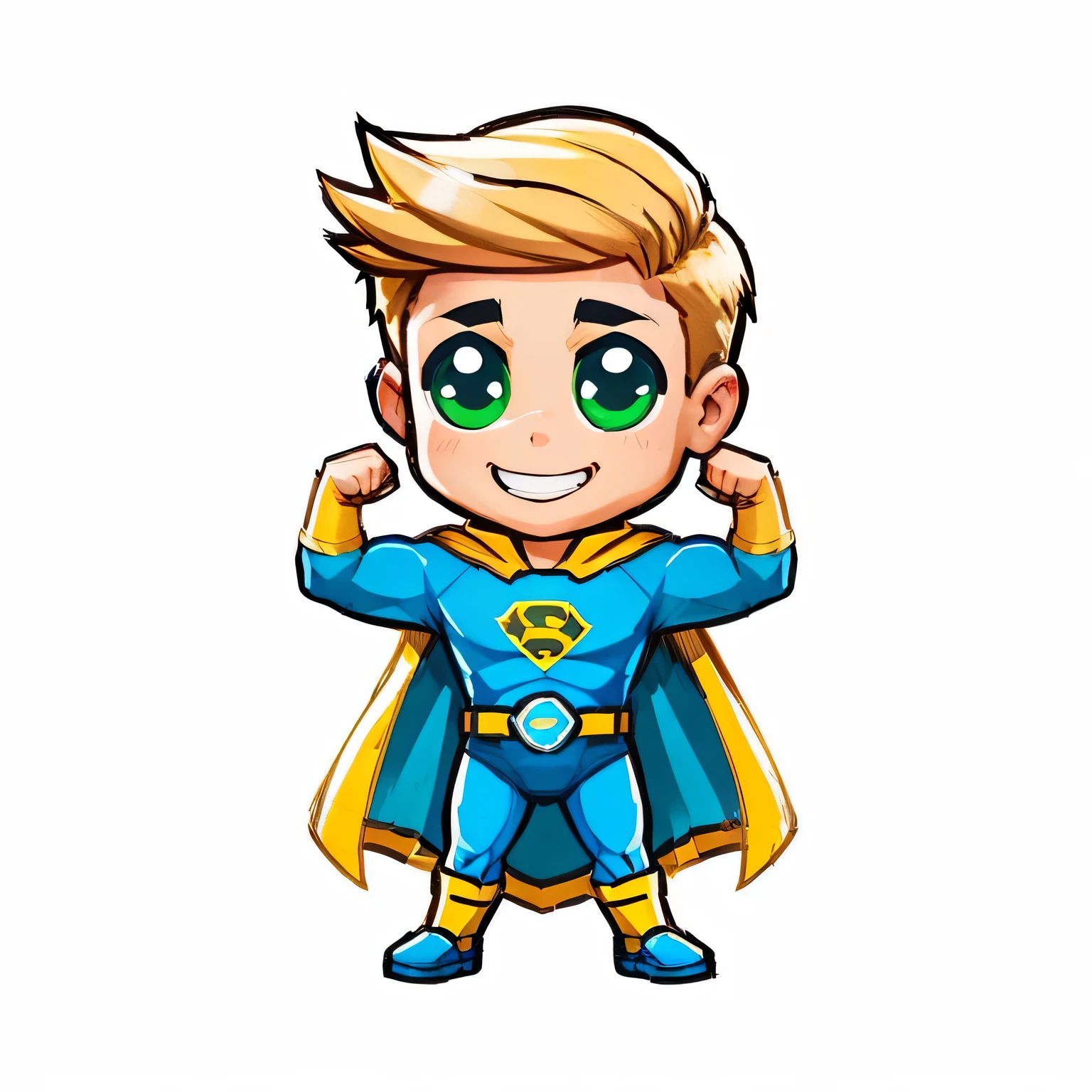 a cartoon boy in a blue and yellow costume with a cover , hero ...