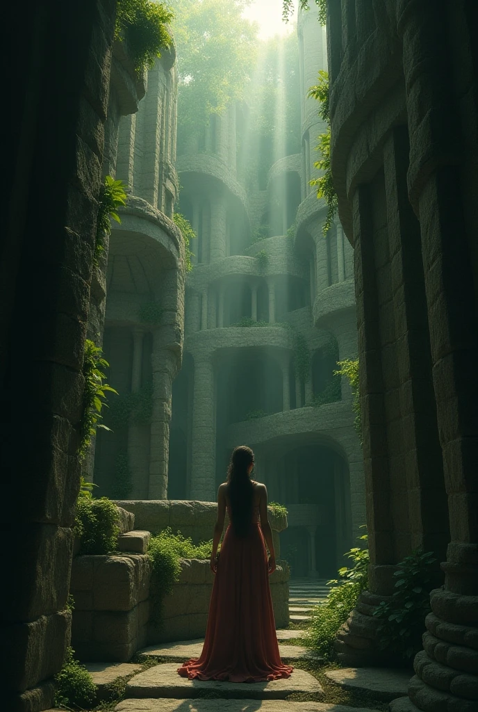 A woman in a high maze is looking for a way out - SeaArt AI