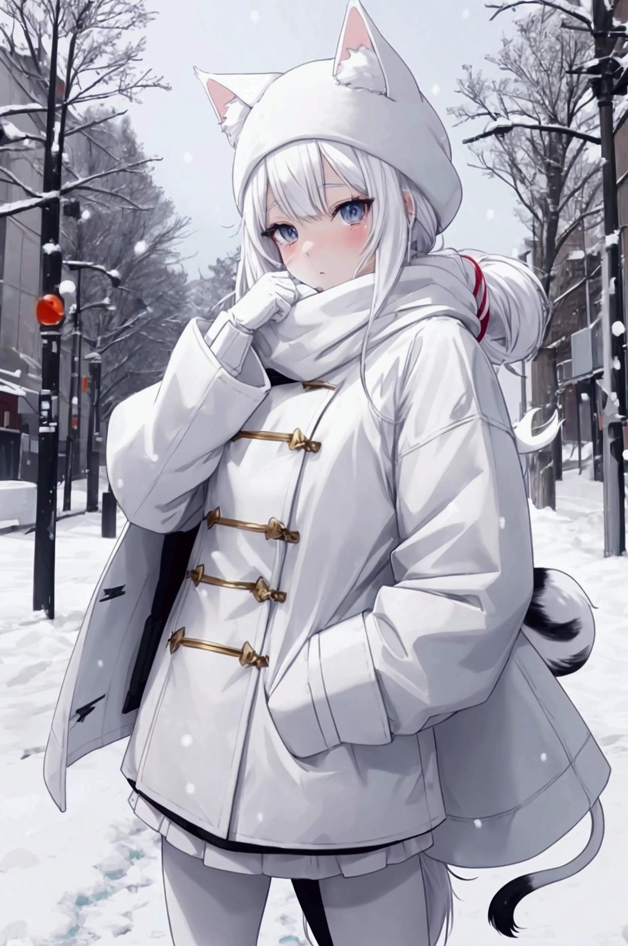 Anime furry girls, Triple white tails ,Softy White Turtle Neck - SeaArt AI