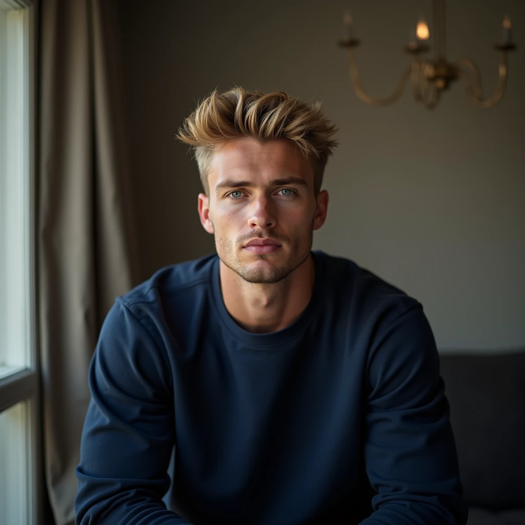 A young German , athletic and handsome s, in The room navy blue ...