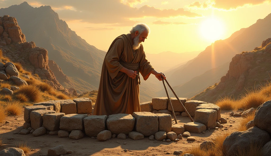 Abraham building the altar and preparing the sacrifice - SeaArt AI
