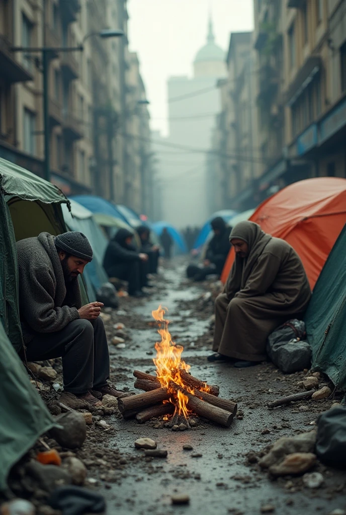 Lots of tents on the streets and homeless - SeaArt AI