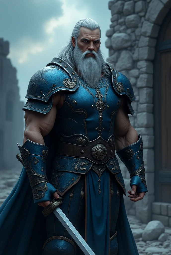 Image is a digital fantasy artwork depicting a warrior in a medieval ...