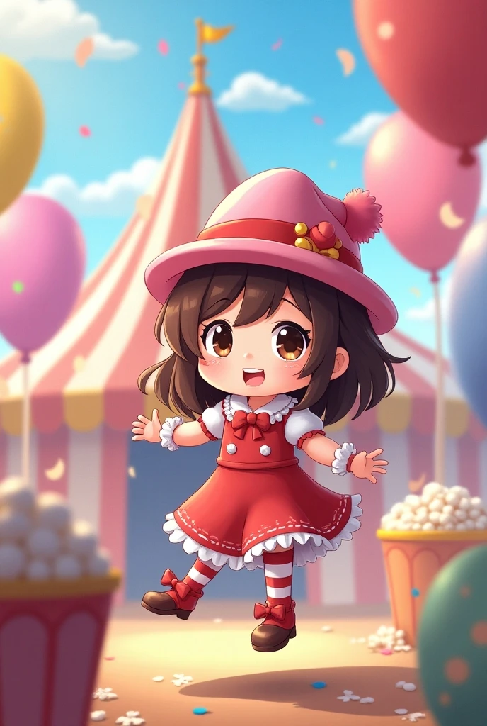 1girl, cute,pixelated,8-bit,circus,clown,tent,balloons,carousel - SeaArt AI