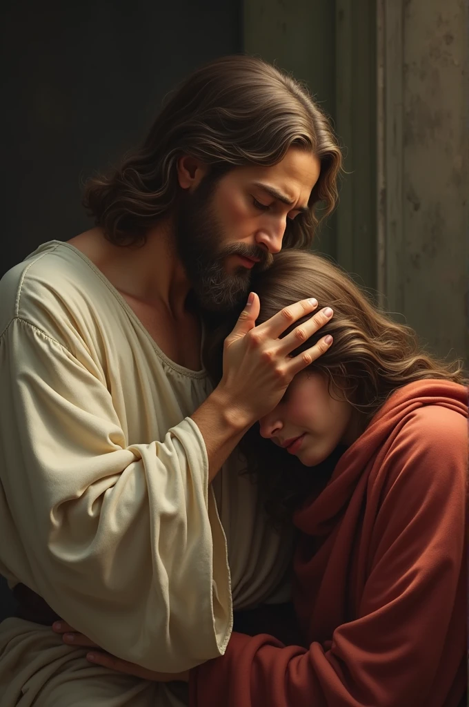 Jesus wiping off tears - SeaArt AI