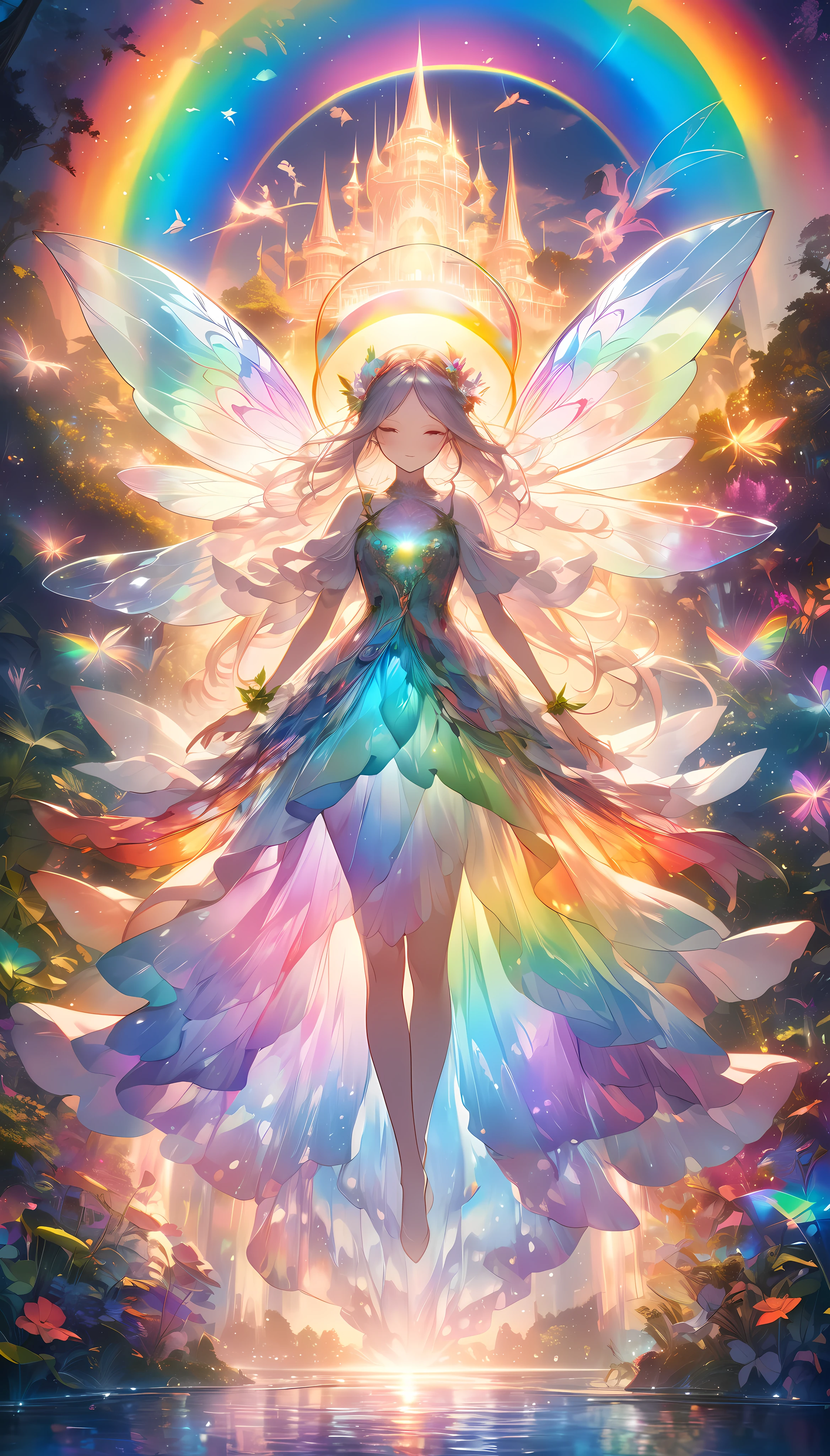 Fairy, A highly detailed and vibrant illustration of a translucent ...