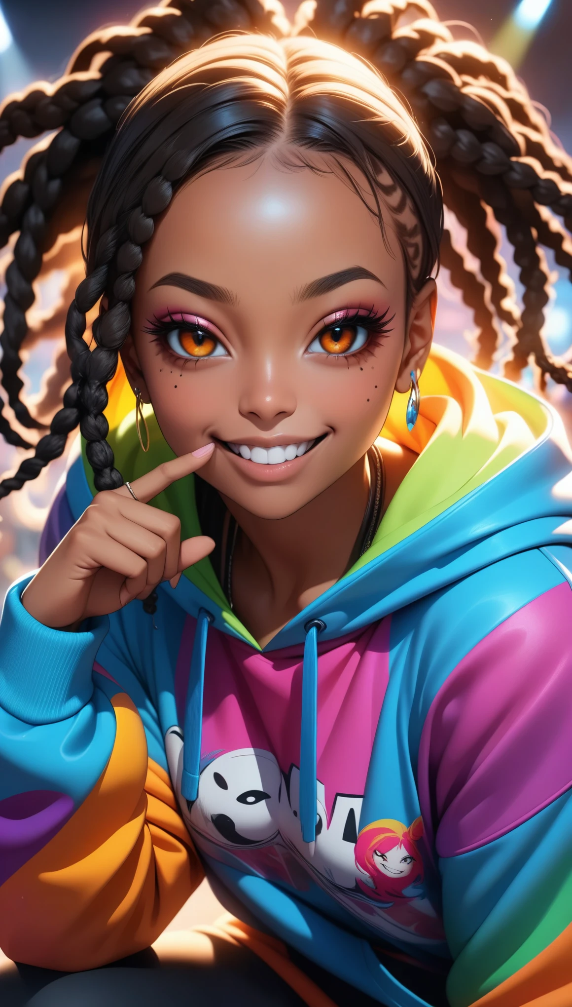 A beautiful young black girl with dreadlocks, fingersmile, colorful ...