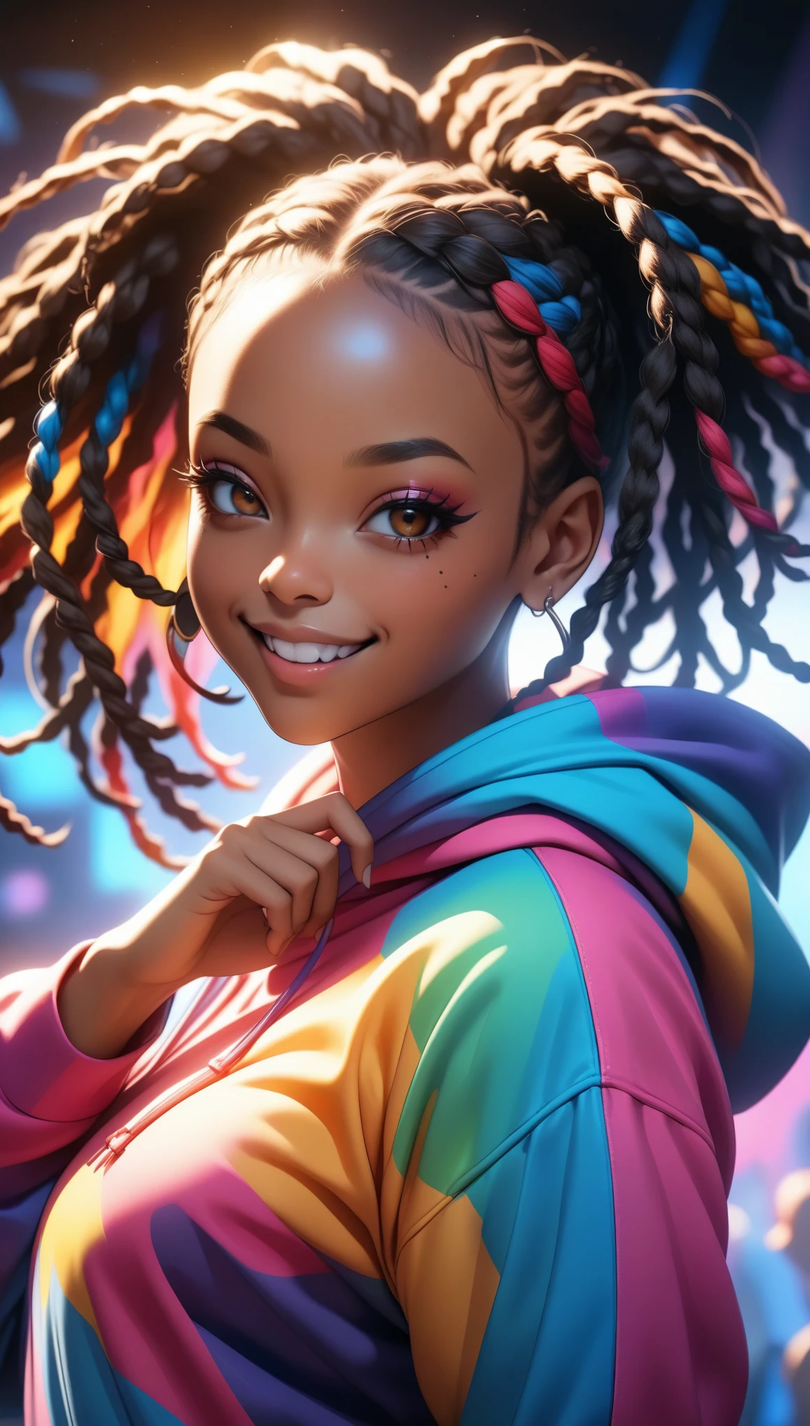 A beautiful young black girl with dreadlocks, fingersmile, colorful ...
