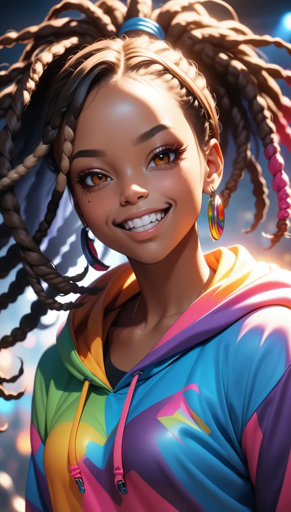 A beautiful young black girl with dreadlocks, fingersmile, colorful ...