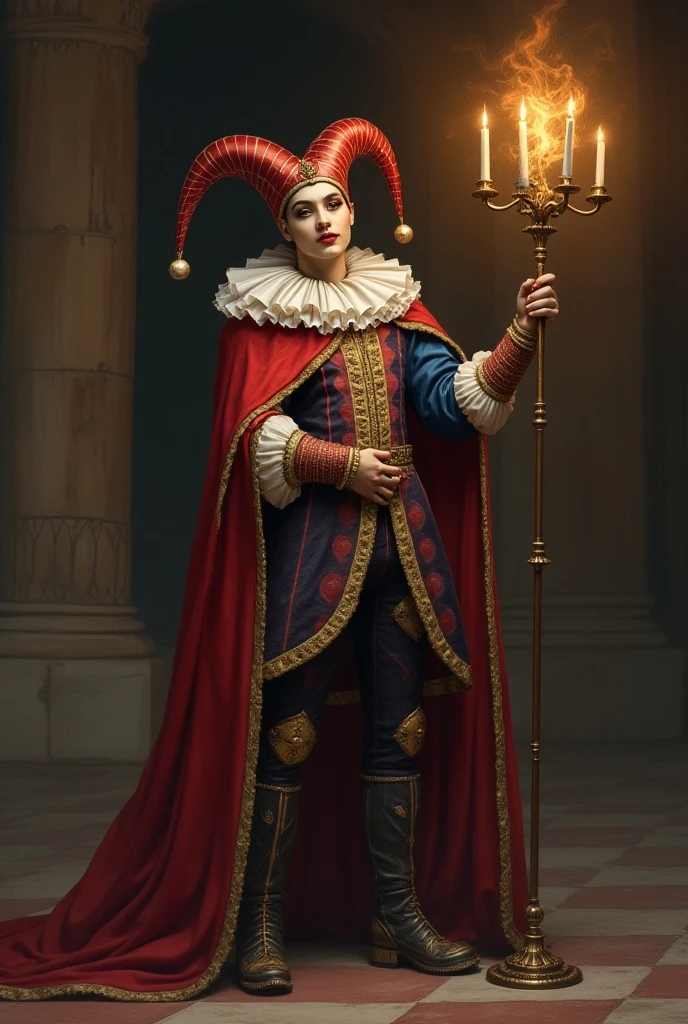 Draw a palace jester a at the palace, a realistic latina male - SeaArt AI