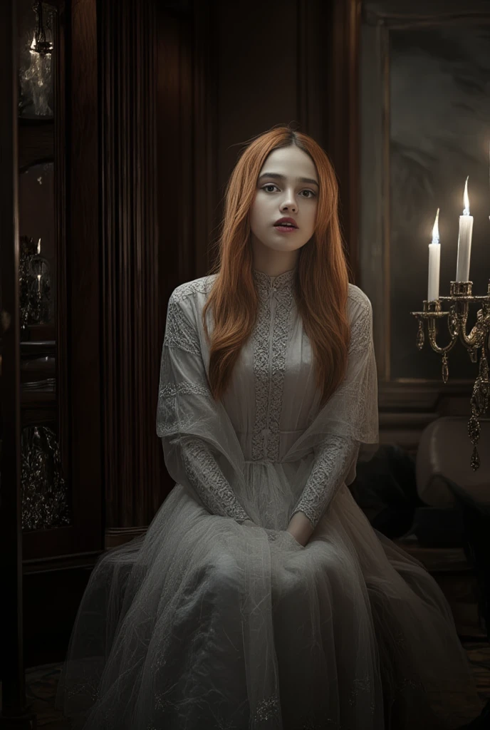 Orphan Esther's fiery hair a beacon in the dimly lit chamber - SeaArt AI