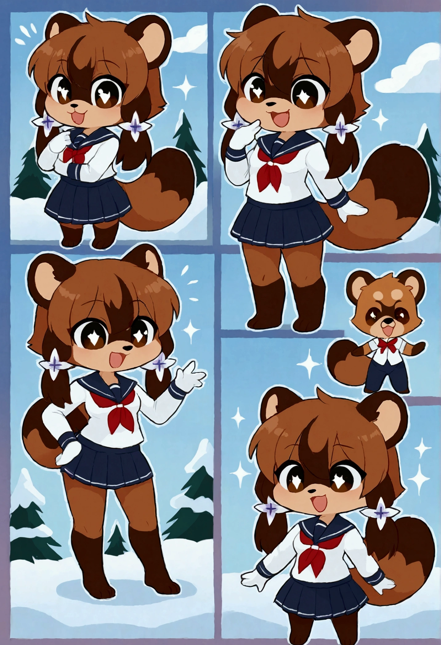 Boy and girl, tanuki, furry, bodyfur, tail, school uniform, sailor suit ...