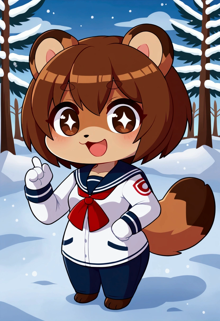 Boy and girl, tanuki, furry, bodyfur, tail, school uniform, sailor suit ...
