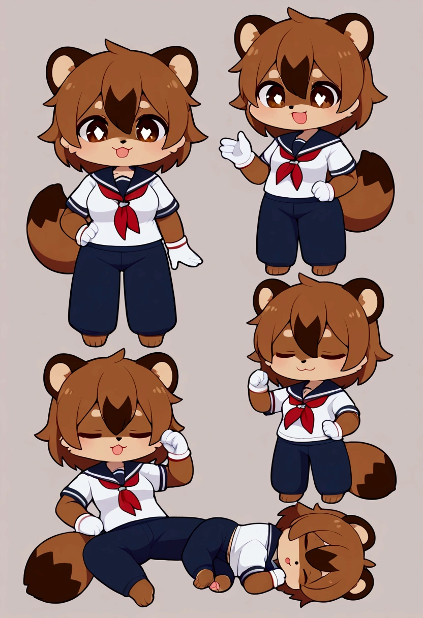 Boy and girl, tanuki, furry, bodyfur, tail, school uniform, sailor suit ...