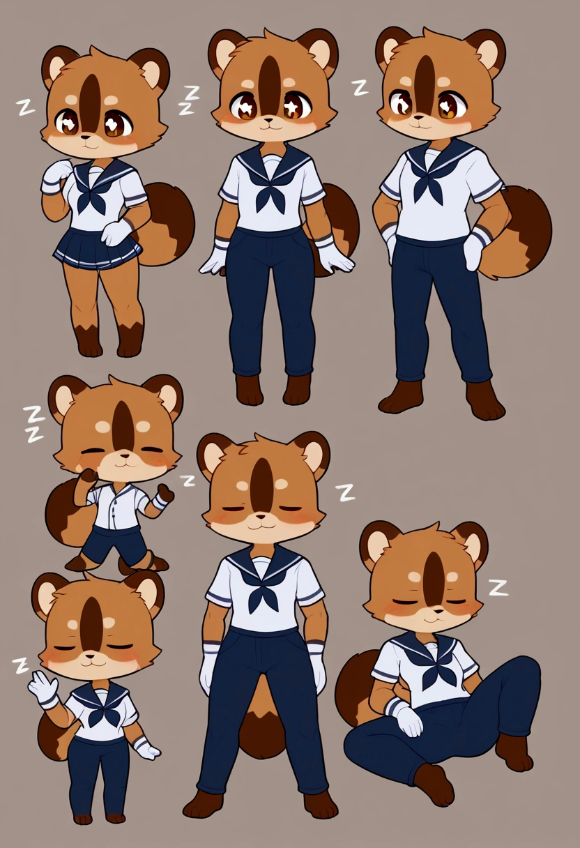 Boy and girl, tanuki, furry, bodyfur, tail, school uniform, sailor suit ...