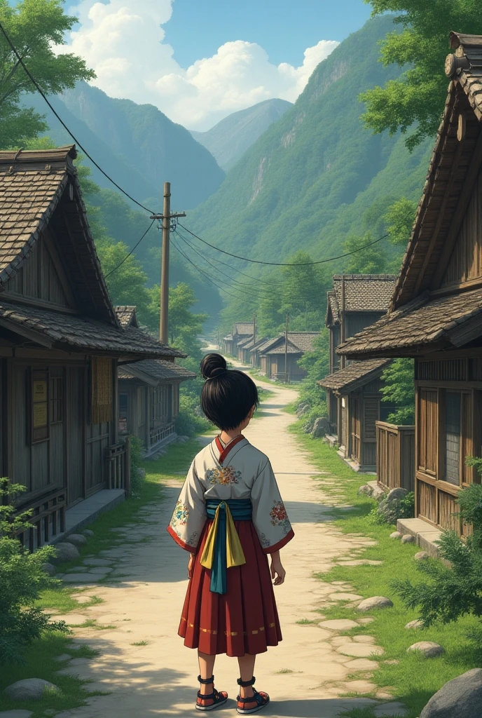 A Japanese teenager from the ancient era arriving in his village ...