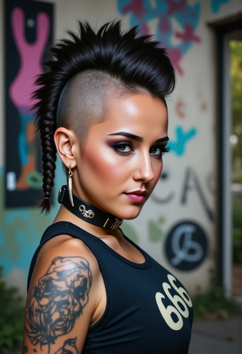 photorealistic , ultra-detailed , ((Rocker punk girl, spiked mohawk ...