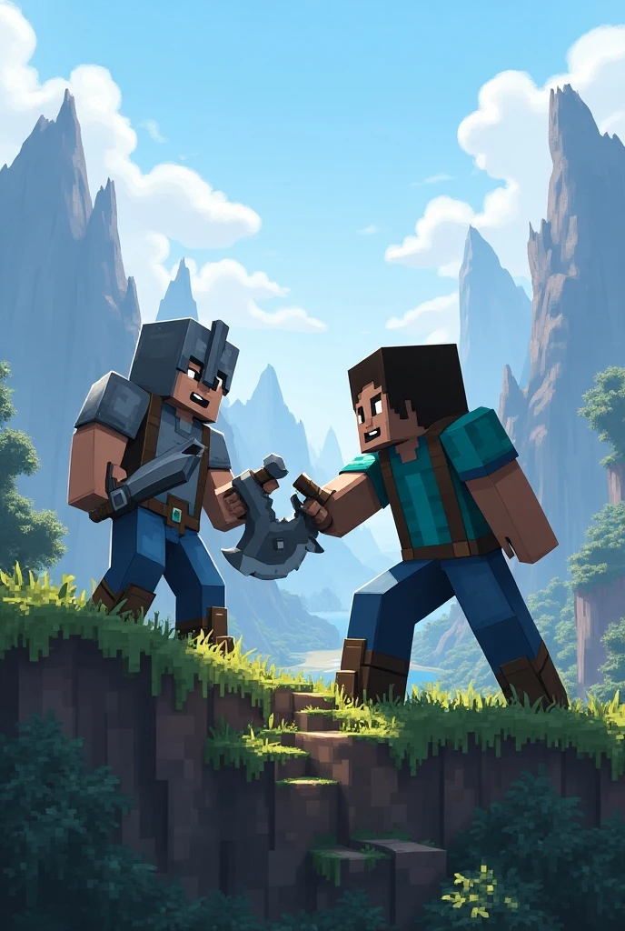 An image of Minecraft with 2 players one with an iron helmet and an ...
