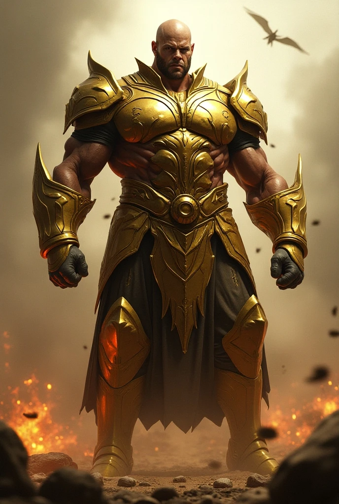 Image of an imposing muscular villain features golden costume battle ...
