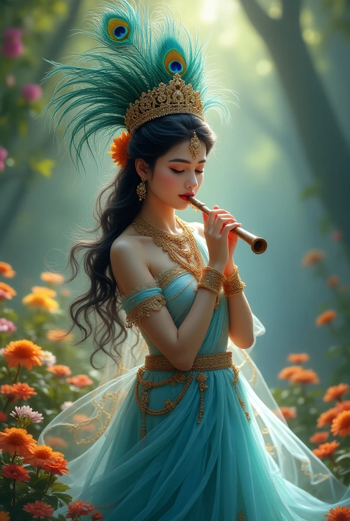 Radha rani hindu goddess wearing light blue lengha and a beautiful ...