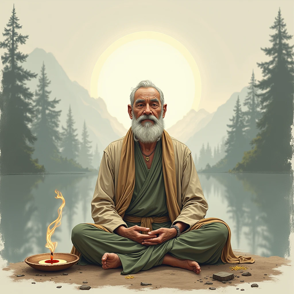 Create a real drawing of a wise man in a meditation position - SeaArt AI